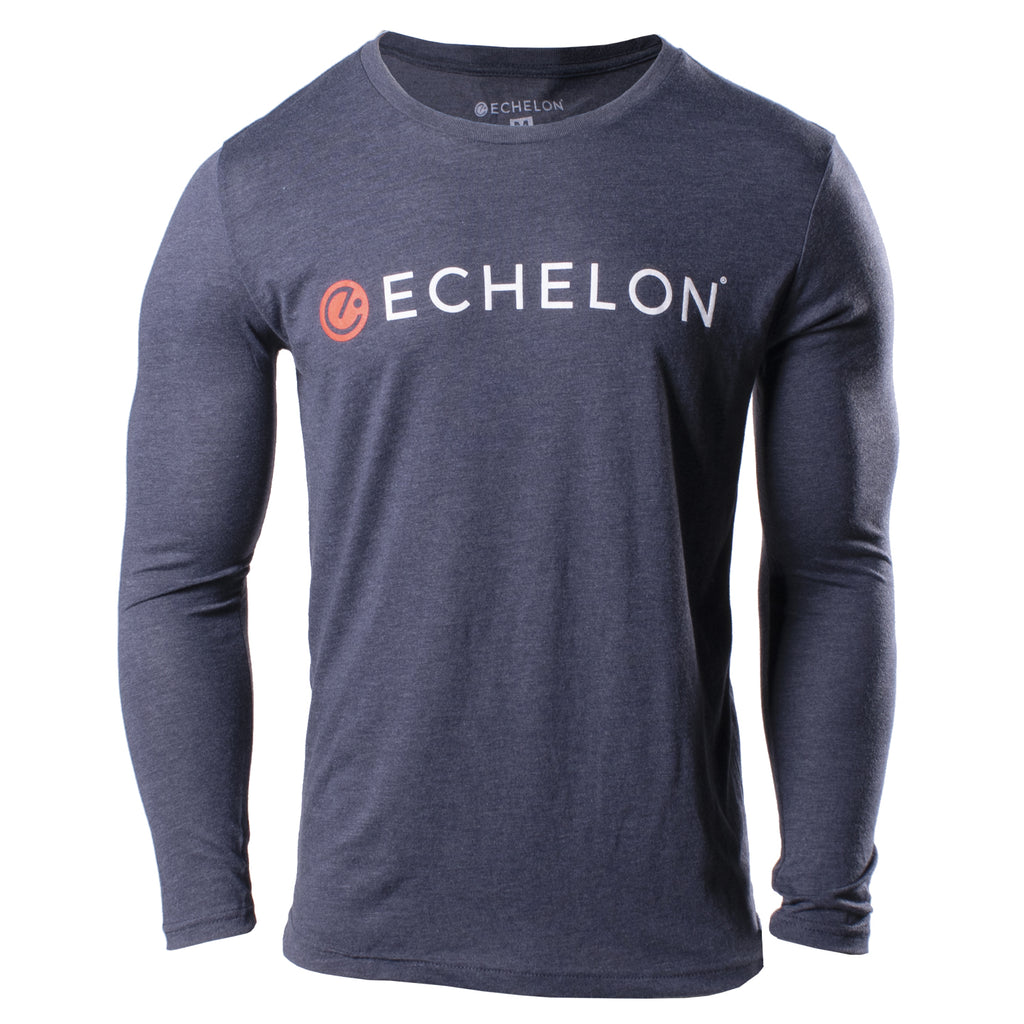 Men's Long Sleeve Crewneck Top - Heather Navy - Echelon Fit UK